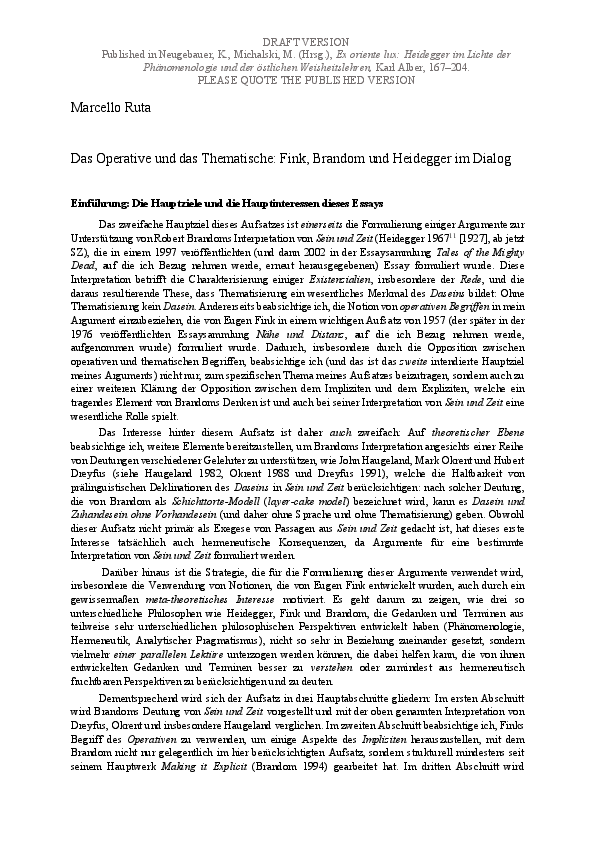 (PDF) Das Operative und das Thematische: Fink, Brandom und Heidegger im ...