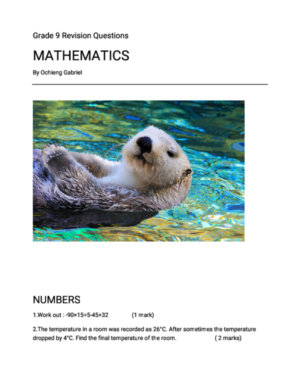 (PDF) Grade 9 Revision Questions MATHEMATICS
