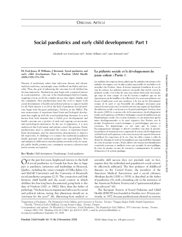 (PDF) Social paediatrics and early child development: Part 1