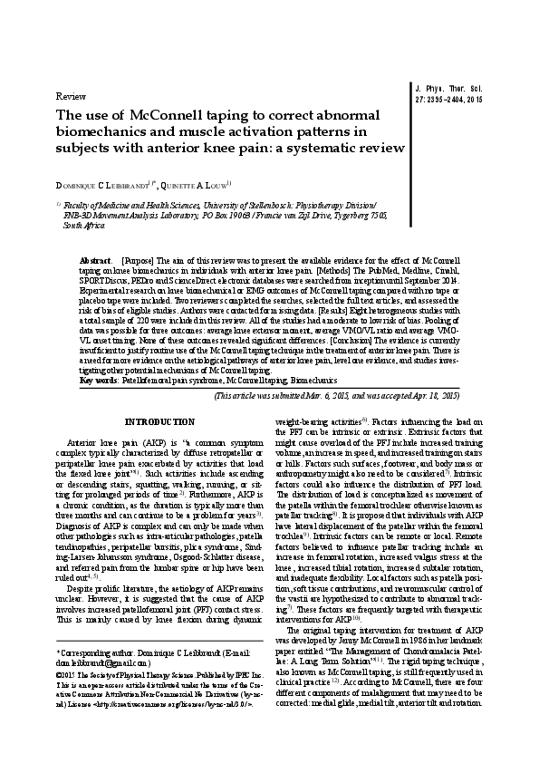 (PDF) The use of McConnell taping to correct abnormal biomechanics and ...