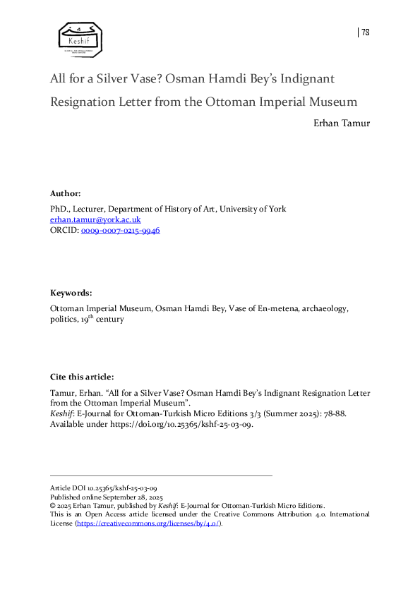 (PDF) All for a Silver Vase? Osman Hamdi Bey's Indignant Resignation ...