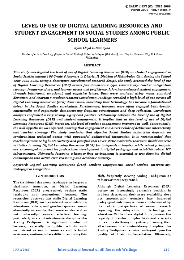 (PDF) LEVEL OF USE OF DIGITAL LEARNING RESOURCES AND STUDENT ENGAGEMENT ...