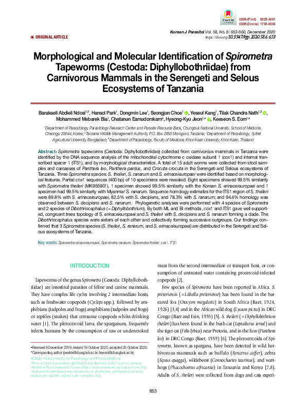 (PDF) Morphological and Molecular Identification of Spirometra ...