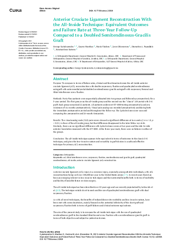 (PDF) Anterior Cruciate Ligament Reconstruction With the All-Inside ...