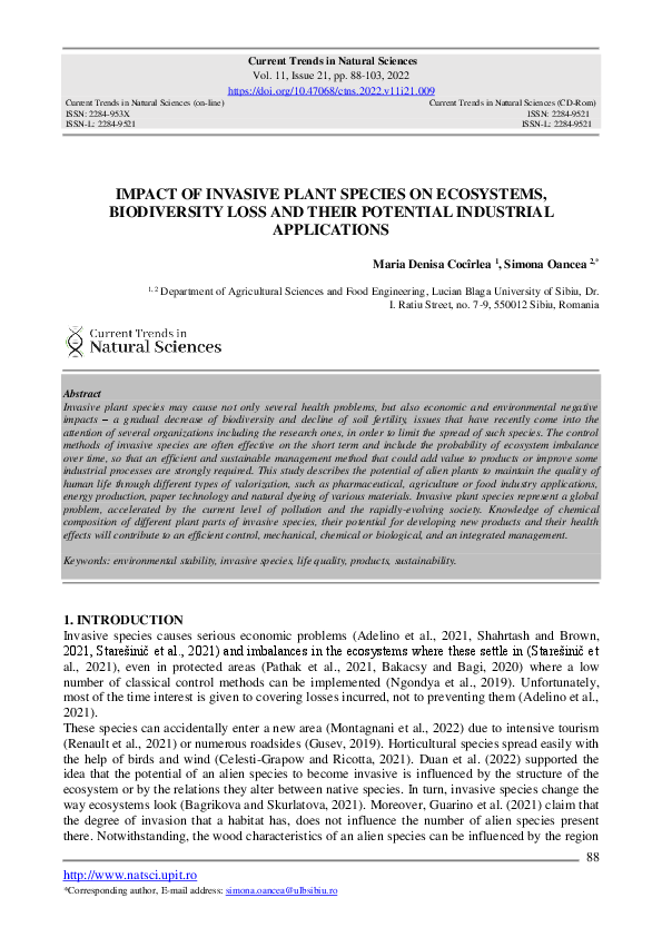 (PDF) Impact of Invasive Plant Species on Ecosystems, Biodiversity Loss ...
