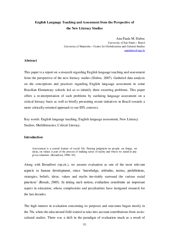 (PDF) English Language Teaching and Assessment from the Perspective of ...