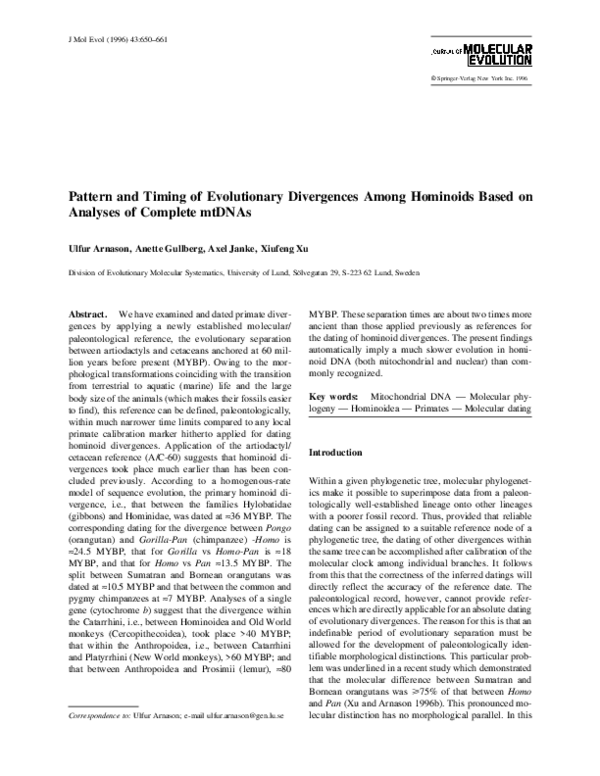 (PDF) Pattern and timing of evolutionary divergences among hominoids ...