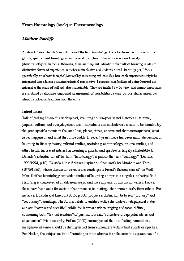 (PDF) From Hauntology (back) to Phenomenology