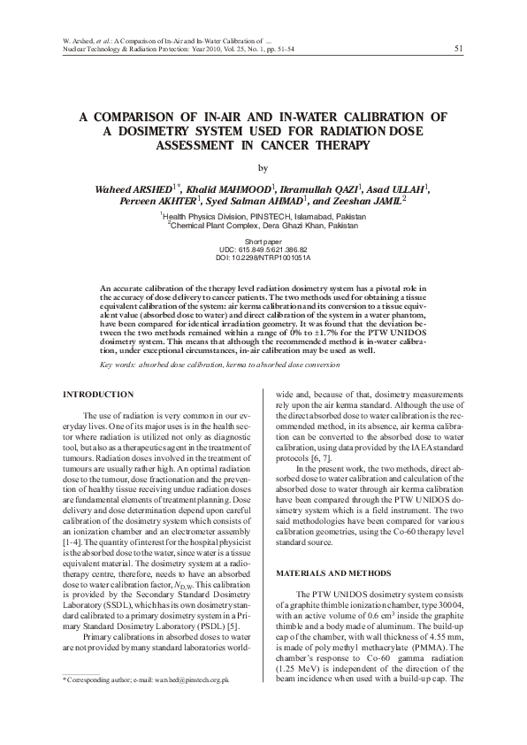 (PDF) A comparison of in-air and in-water calibration of a dosimetry ...