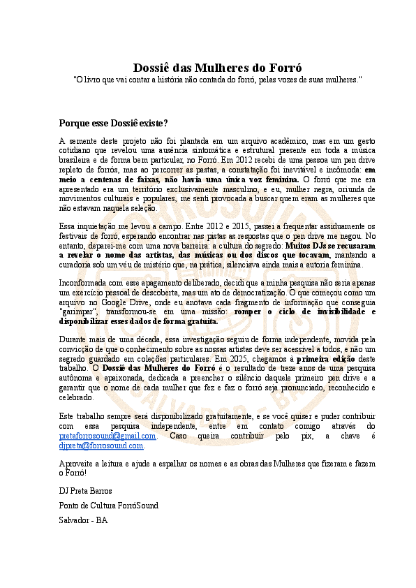(PDF) Dossiê das Mulheres do Forró