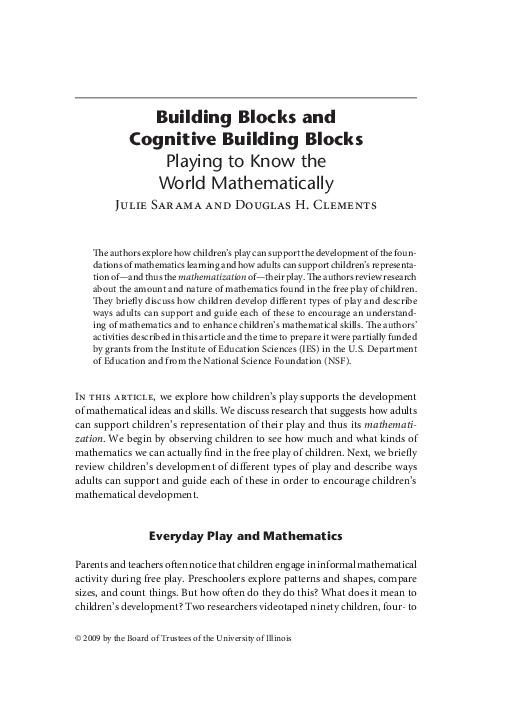 (PDF) Building Blocks and Cognitive Building Blocks: Playing to Know ...