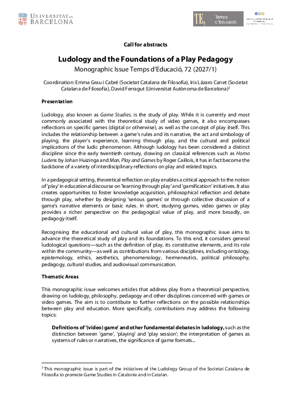 (PDF) CFA: Ludology and the Foundations of a Play Pedagogy