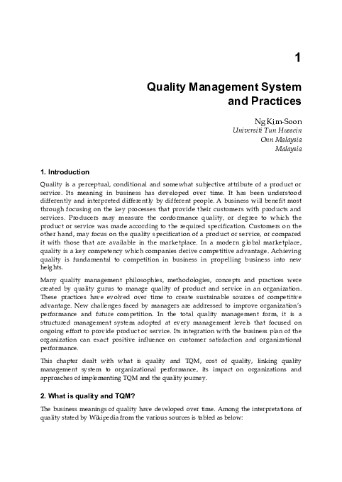 (PDF) Quality Management System and Practices