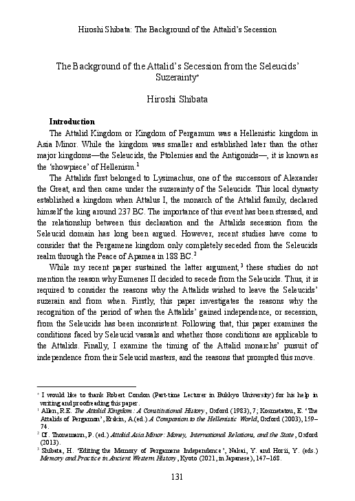 (PDF) The Background of the Attalid's Secession from the Seleucids ...