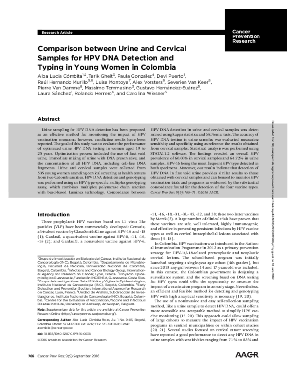 (PDF) Comparison between urine and cervical samples for HPV DNA ...