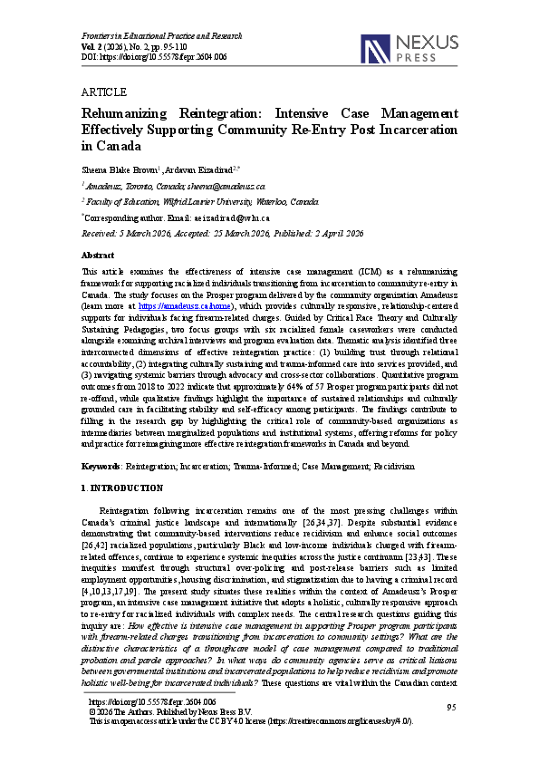 (PDF) Rehumanizing Reintegration: Intensive Case Management Effectively ...