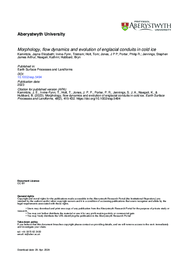 (PDF) Morphology, flow dynamics and evolution of englacial conduits in ...
