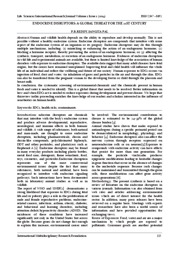 (PDF) ENDOCRINE DISRUPTORS: A GLOBAL THREAT FOR THE 21ST CENTURY