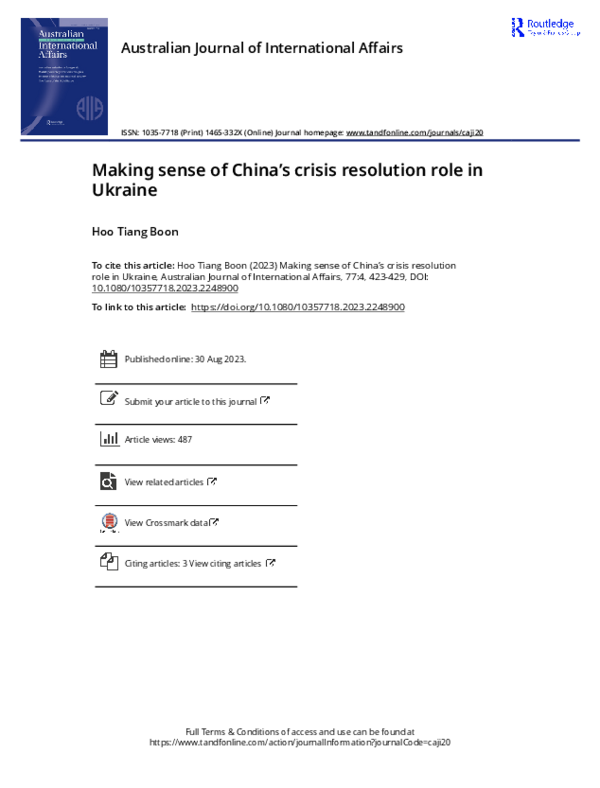 (PDF) Making sense of China’s crisis resolution role in Ukraine