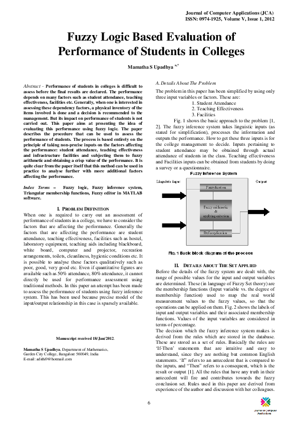 (PDF) Fuzzy Logic Based Evaluation of Performance of Students in Colleges