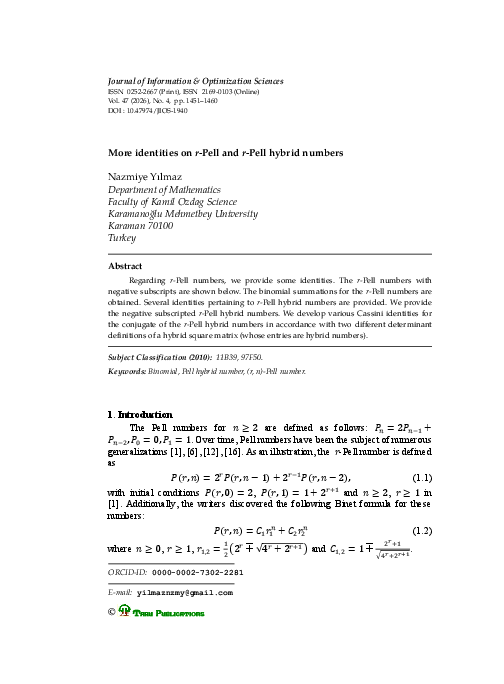 (PDF) More identities on r-Pell and r-Pell hybrid numbers