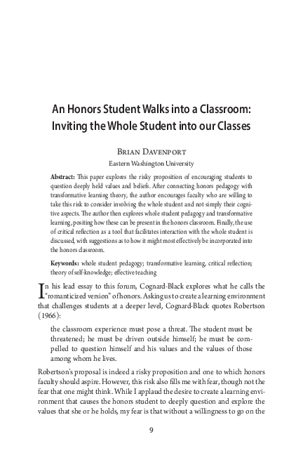 (PDF) An Honors Student Walks into a Classroom: Inviting the Whole ...