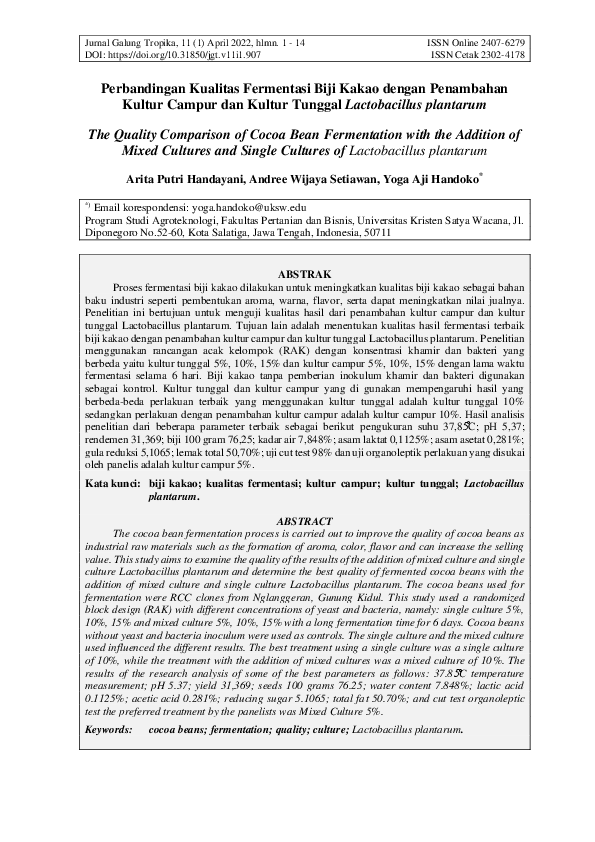 (PDF) COMPARISON OF THE QUALITY OF COCOA SEED FERMENTATION WITH THE ...