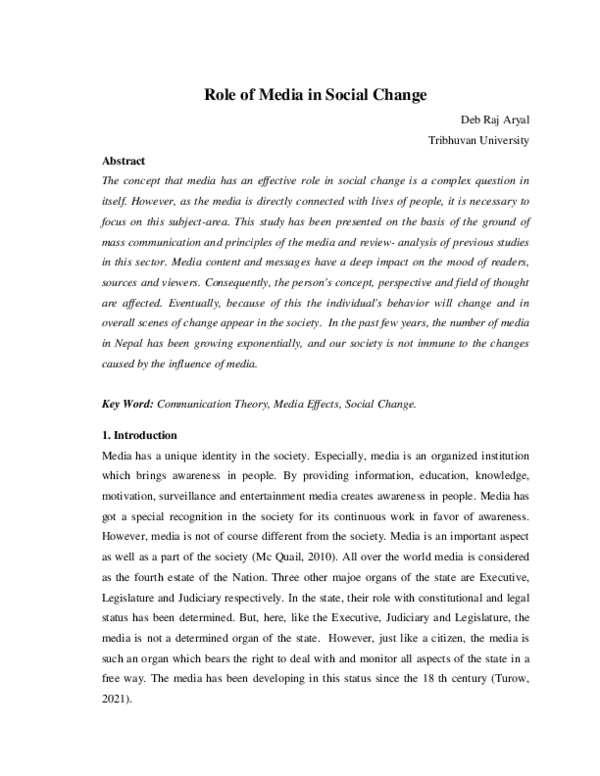 (PDF) Role of Media in Social Change