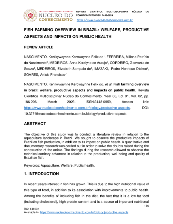 (PDF) Fish farming overview in brazil: welfare, productive aspects and ...