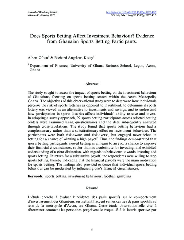 (PDF) Does Sports Betting Affect Investment Behaviour? Evidence from ...