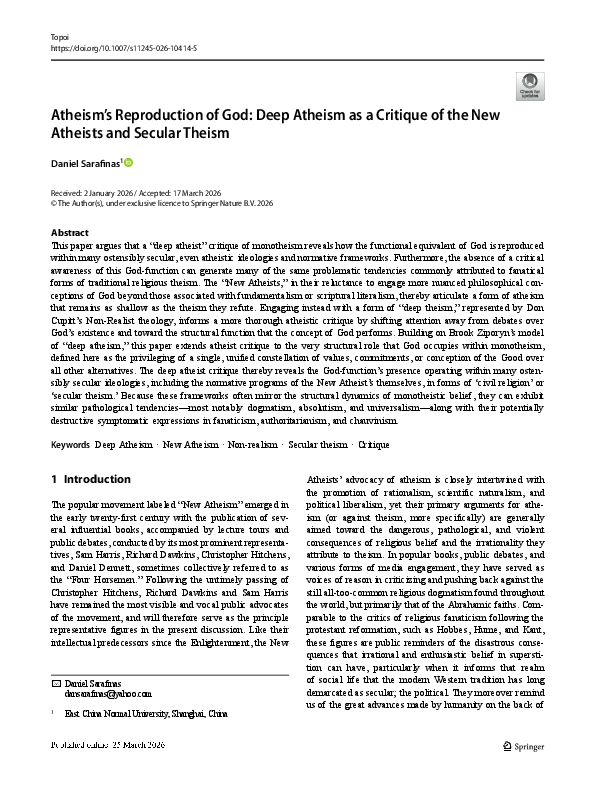(PDF) Atheism’s Reproduction of God: Deep Atheism as a Critique of the ...