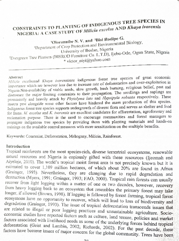 (PDF) CONSTRAINTS TO PLANTING OF INDIGENOUS TREE SPECIES IN NIGERIA- A ...