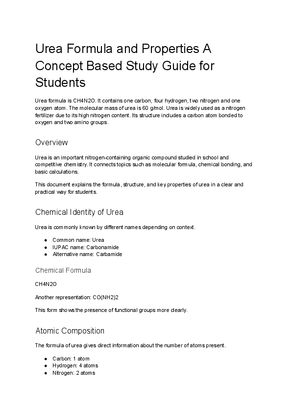 (PDF) Urea Formula and Properties A Concept Based Study Guide for Students