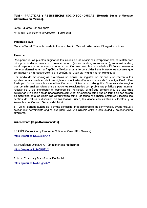 (PDF) TÚMIN: PRÁCTICAS Y RESISTENCIAS SOCIO-ECONÓMICAS [Moneda Social y ...