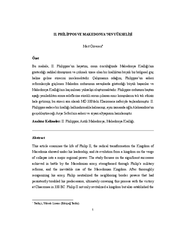 (PDF) II. Philippos ve Makedonya'nın Yükselişi