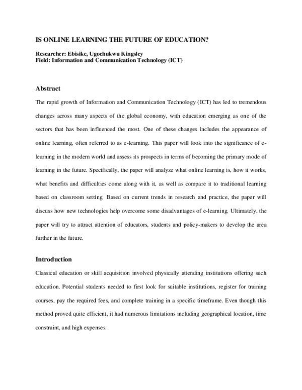 (PDF) IS ONLINE LEARNING THE FUTURE OF EDUCATION