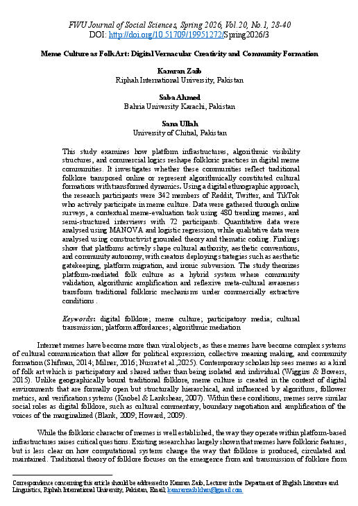(PDF) Meme Culture as Folk Art: Digital Vernacular Creativity and ...