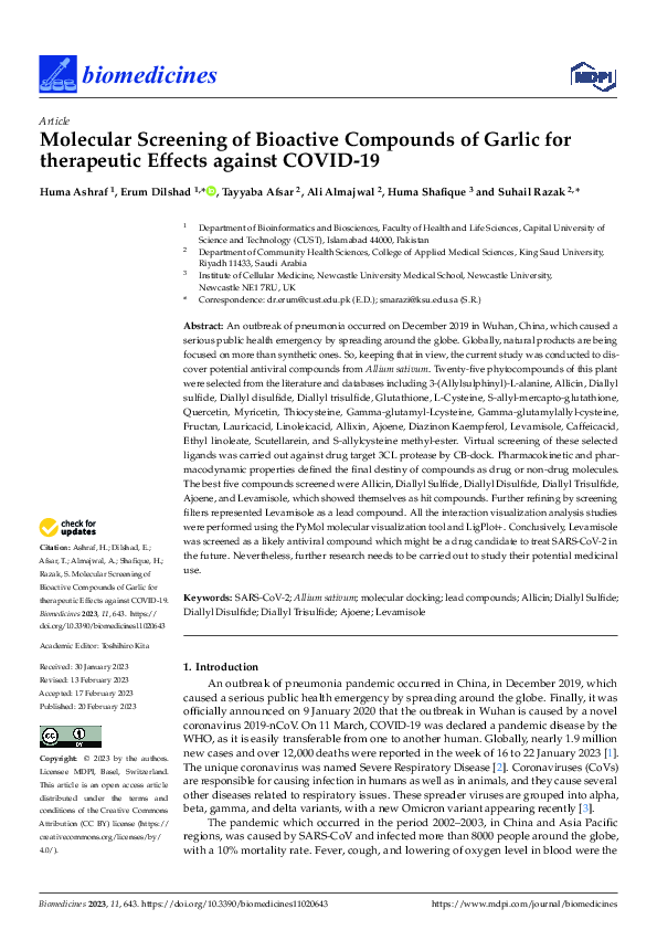 (PDF) Molecular Screening of Bioactive Compounds of Garlic for ...