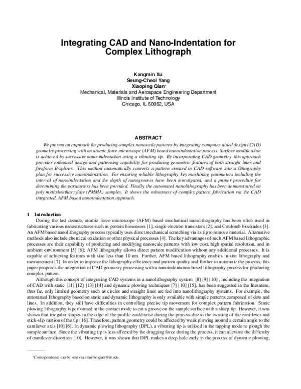 (PDF) Integrating CAD and Nano-Indentation for Complex Lithography