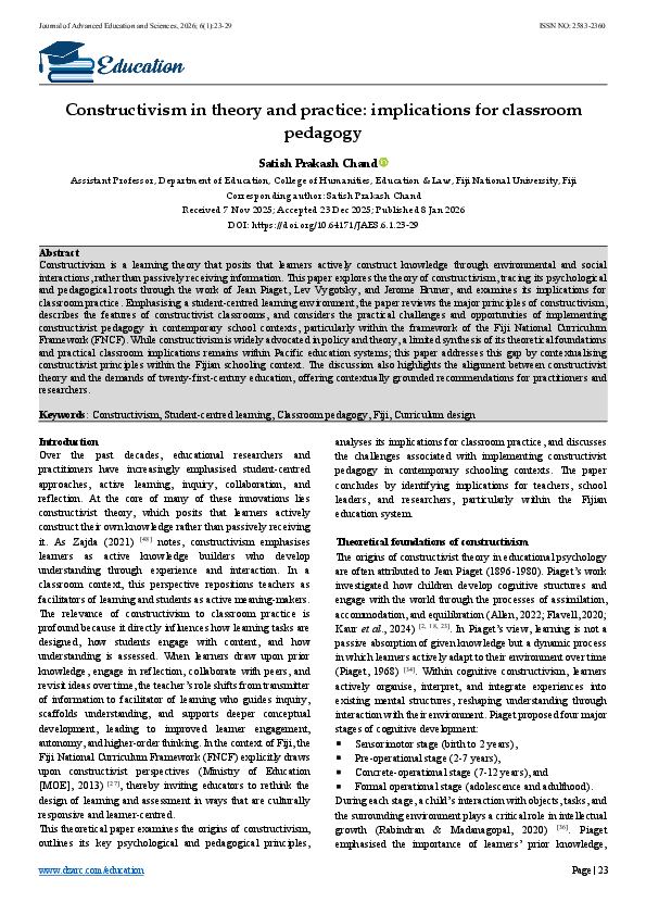 (PDF) Constructivism in theory and practice: implications for classroom ...