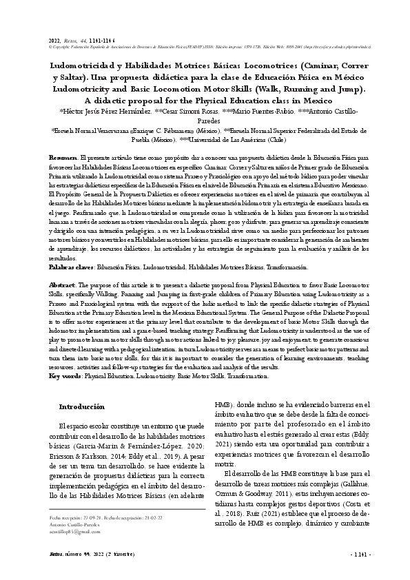 (PDF) La Ludomotricidad y Habilidades Motrices Básicas Locomotrices ...