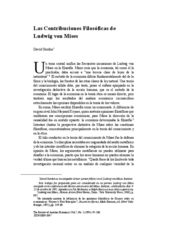 (PDF) Las Contribuciones Filosóficas de Ludwig von Mises por David Gordon