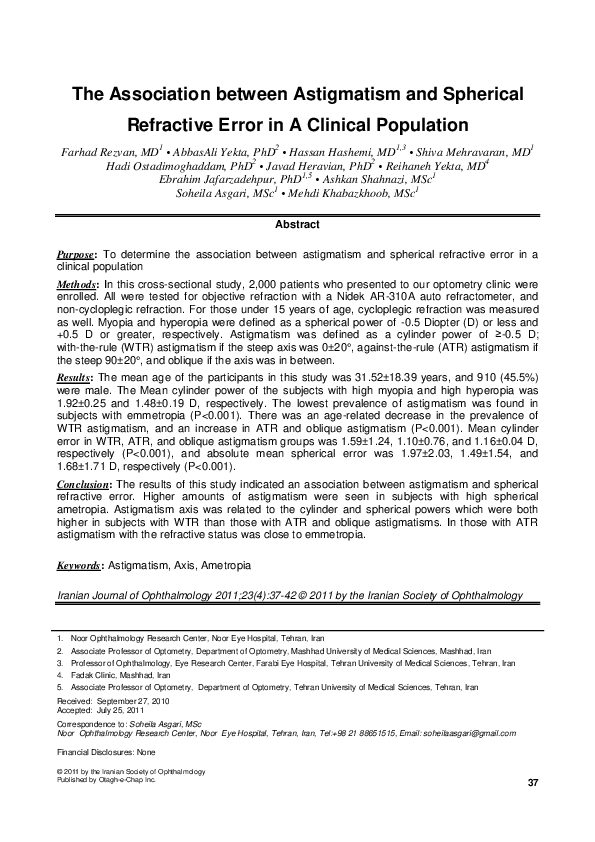 (PDF) The Association between Astigmatism and Spherical Refractive ...