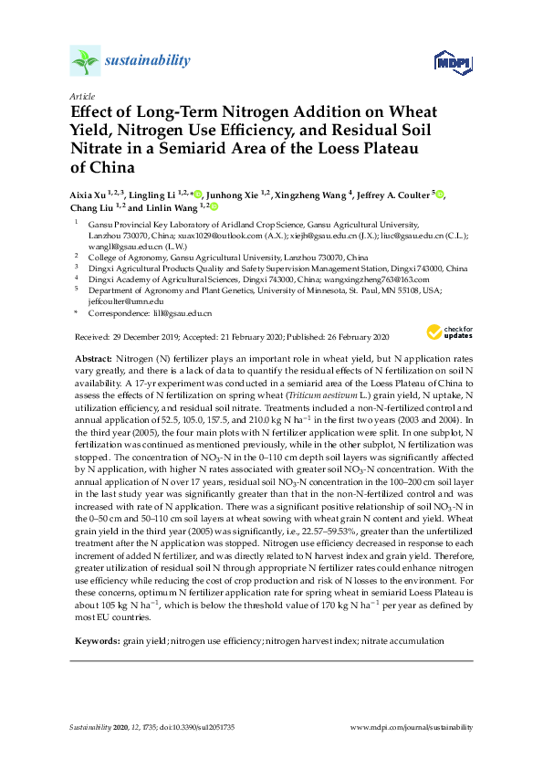 (PDF) Effect of Long-Term Nitrogen Addition on Wheat Yield, Nitrogen ...