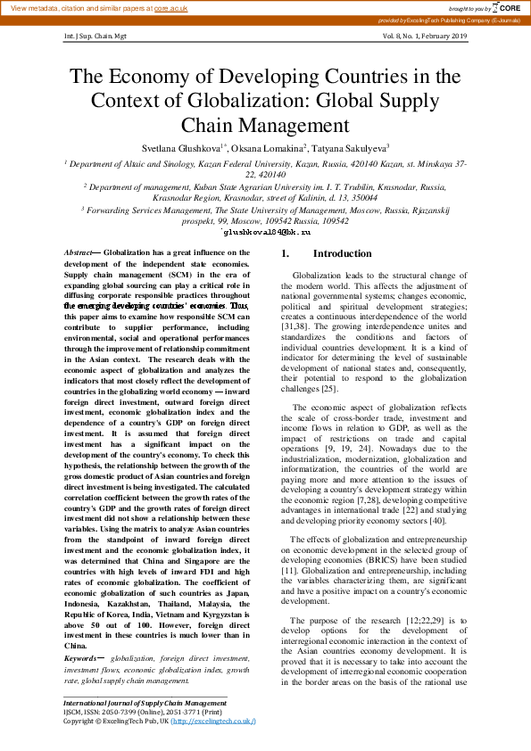 (PDF) The Economy of Developing Countries in the Context of ...