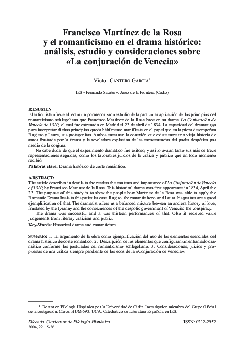 (PDF) Francisco Martínez de la Rosa y el romanticismo en el drama ...
