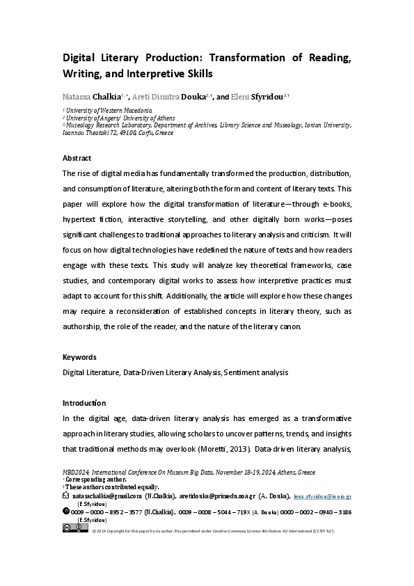 (PDF) Digital Literary Production: Transformation of Reading, Writing ...