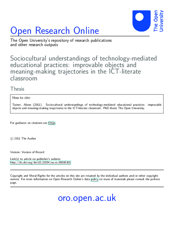 (PDF) Sociocultural understandings of technology-mediated educational ...