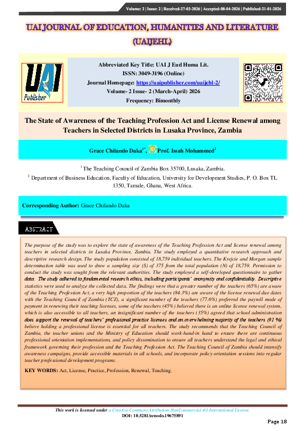 (PDF) The State of Awareness of the Teaching Profession Act and License ...
