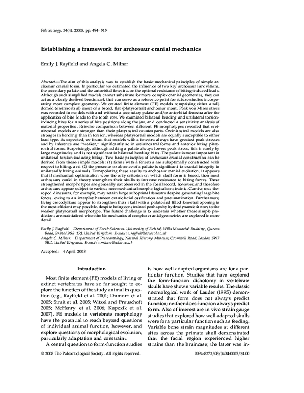 (PDF) Establishing a Framework for Archosaur Cranial Mechanics | Emily ...